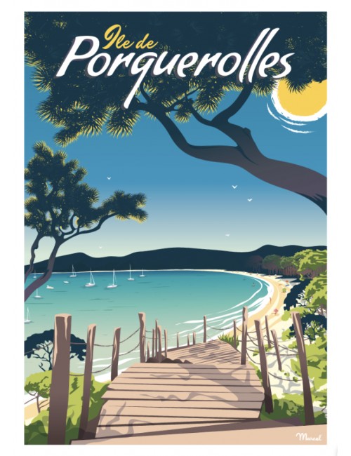 Affiche murale Porquerolles "Plage Notre Dame" 50X70cm Marcel